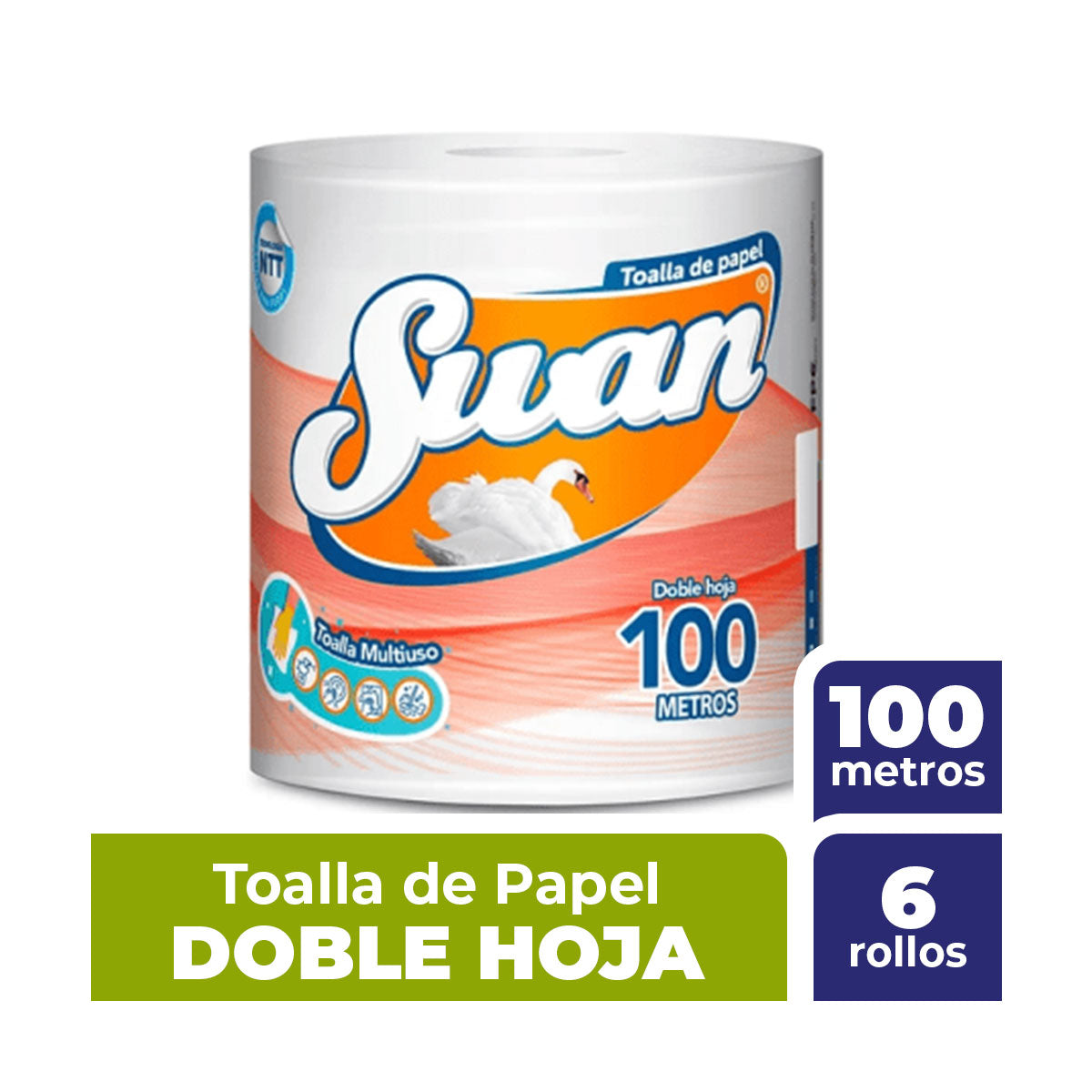 Toalla de papel Swan Gigante Doble Hoja, 100 metros, 6 unidades – Tienda RASO